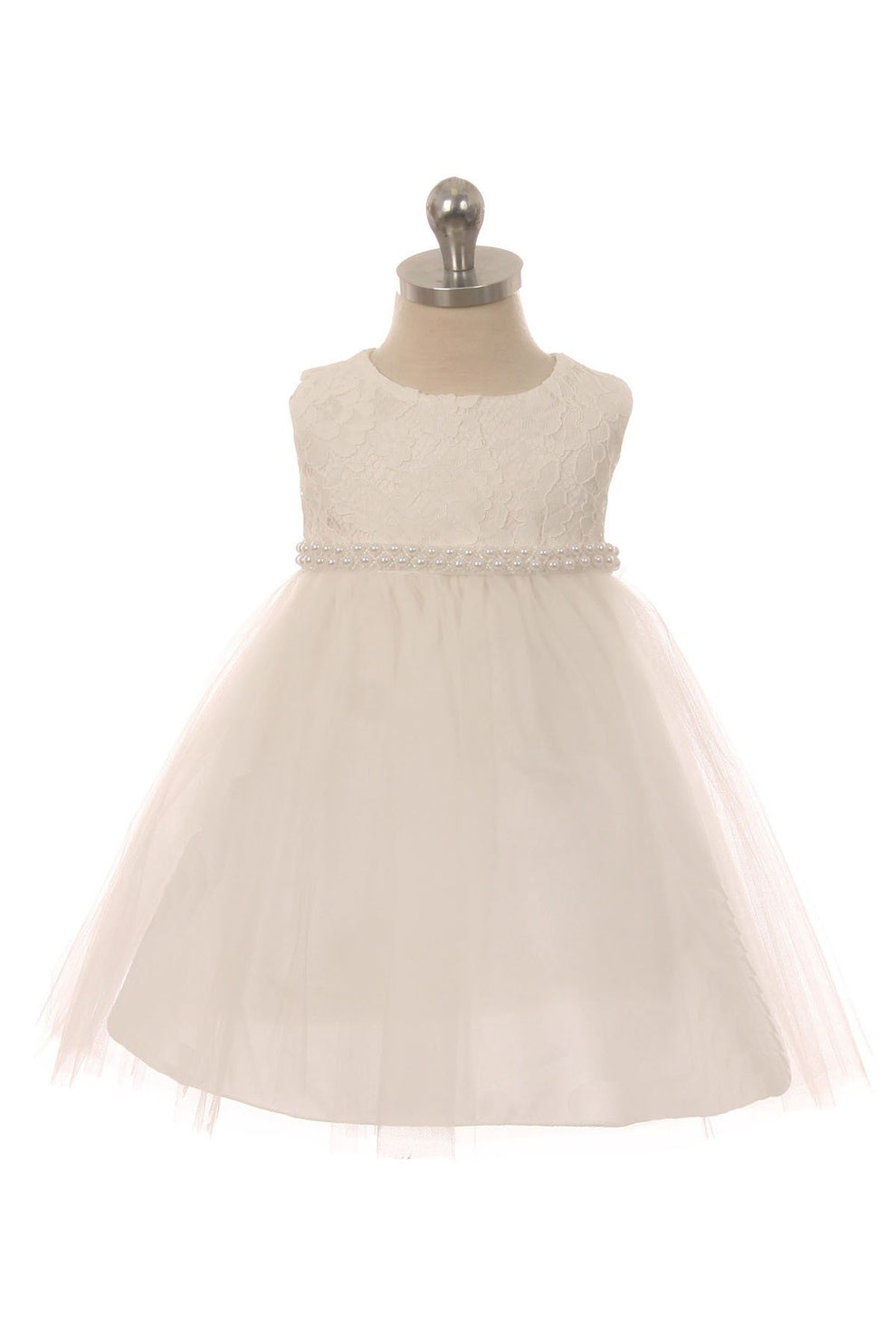 Lace Illusion Baby Dress with Thick Pearl Trim – Kid's Dream
